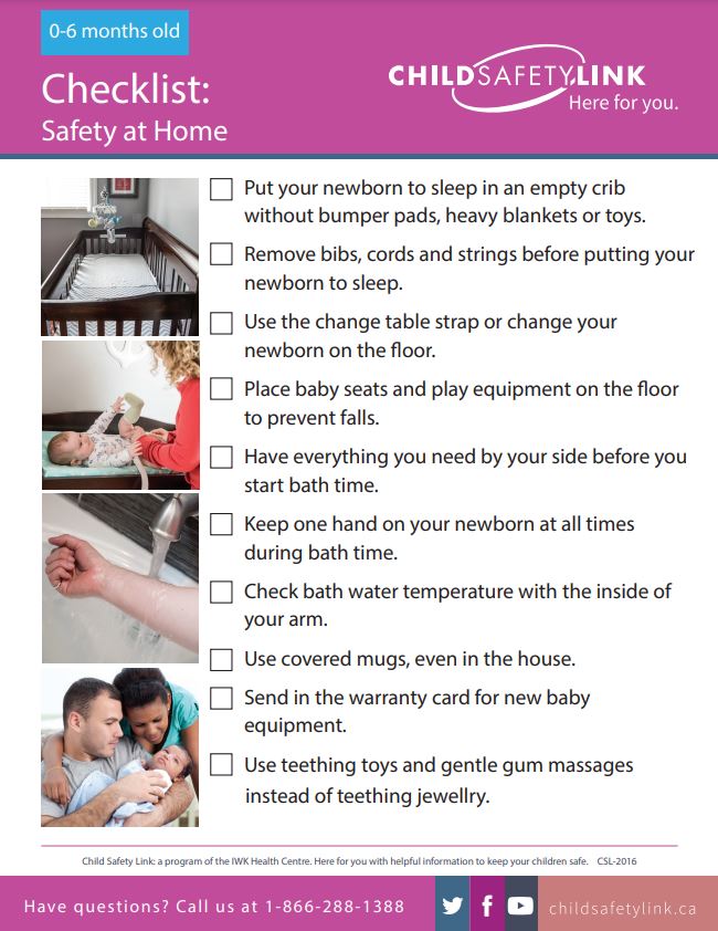 Checklist: Safety at home for Newborns 0-6 months – IWK Child Safety Link