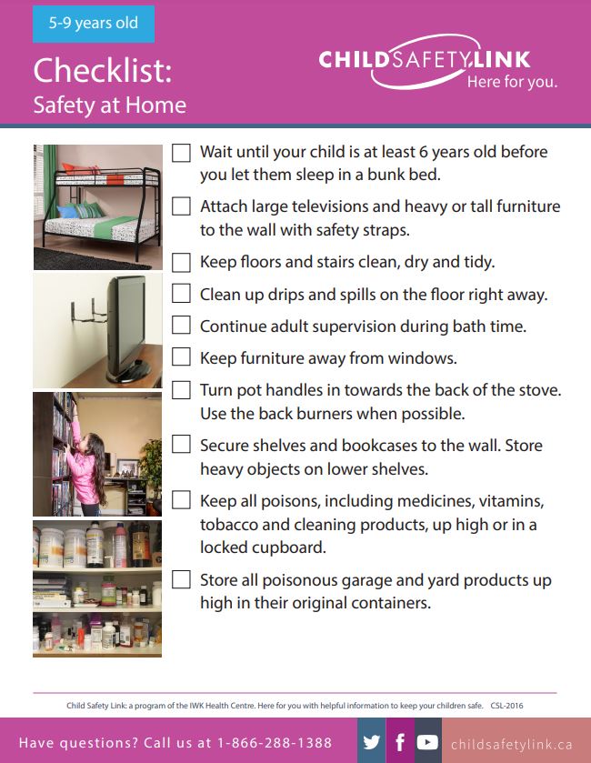 Checklist: Safety at Home for 5-9 Years – IWK Child Safety Link