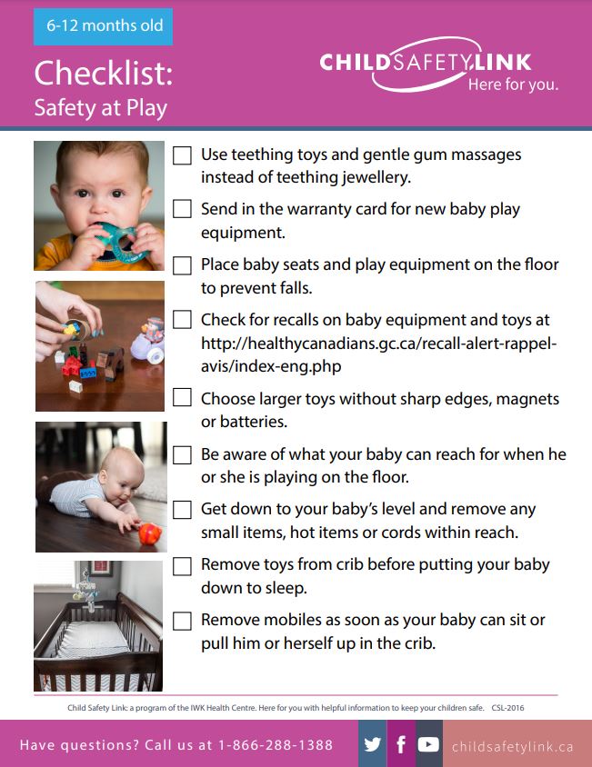 Checklist: Safety at Play 6-12 months old – IWK Child Safety Link