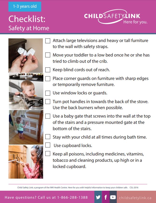 Checklist: Safety at home for Children 1-3 Years – IWK Child Safety Link