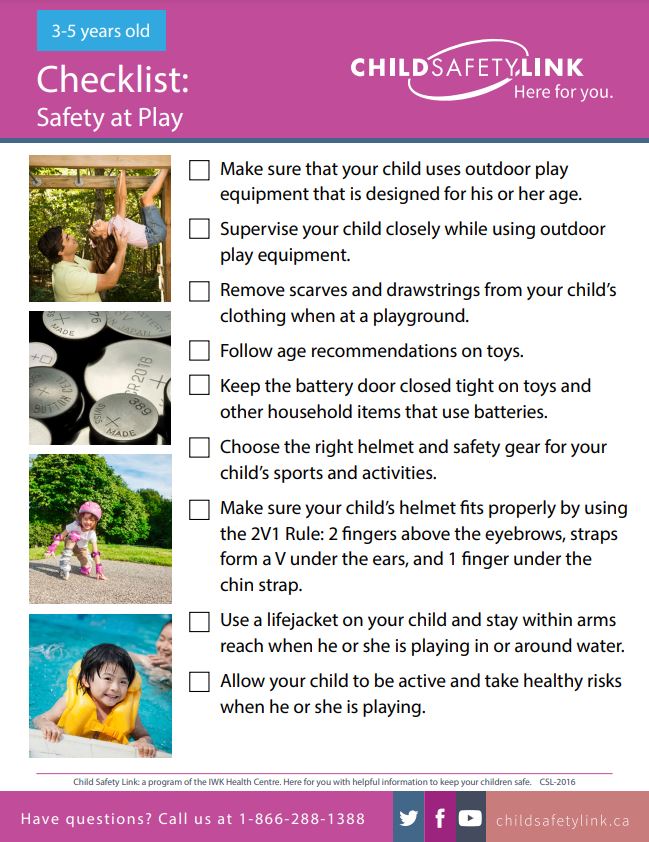 Checklist: Safety at Play 3-5 years old – IWK Child Safety Link