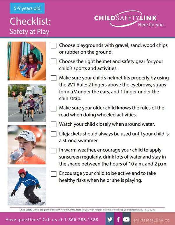 Checklist: Safety at Play 5-9 years old (Pad of 25) – IWK Child Safety Link